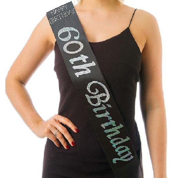 60th BIRTHDAY SASH - SVART | FESTSTEMNING.NO